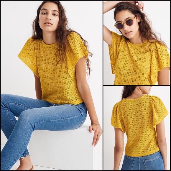 Madewell | Tops | Maxwell Texture Thread Mustard Eyelet Lace Flutter ...